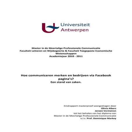 Masterproef over bedrijven en Facebook | PDF