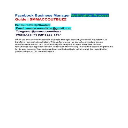 Facebook Business Manager Verification Process Guide _ SMMACCOUTBUZZ | PDF