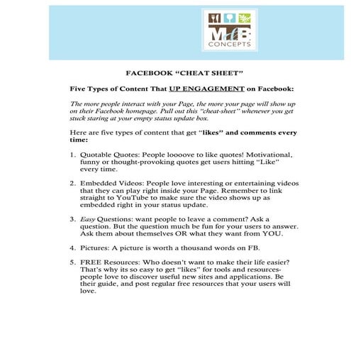 Facebook cheatsheet | PDF