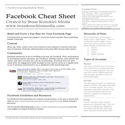 Facebook Cheat Sheet for Writers | PDF