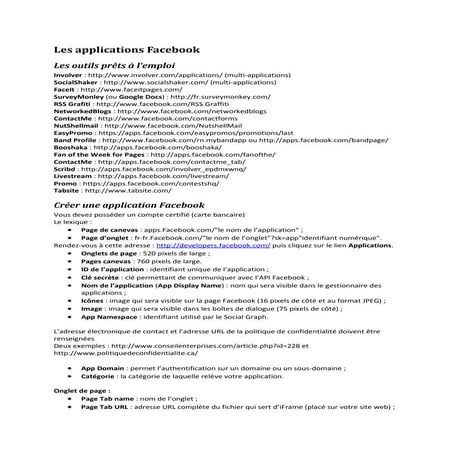 Facebook les applications | DOC