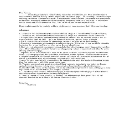 Facebook letter to parents | DOC