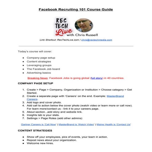 Facebook Recruiting 101 | PDF