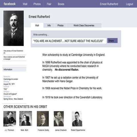 Facebook sample page ernest rutherford gottabling | PPT