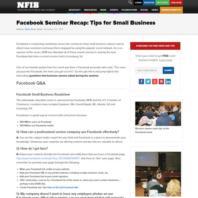 Facebook Seminar Recap | Writing Sample by Mark Alves