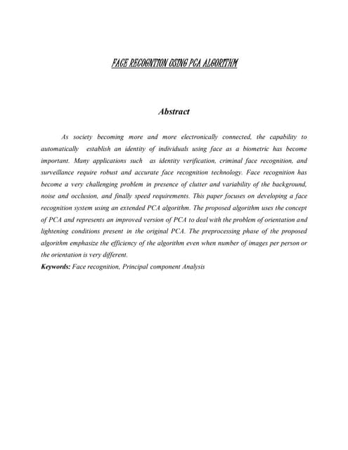 Efficient Face Features Extraction And Recognition Using Principal Component Analysis Pdf