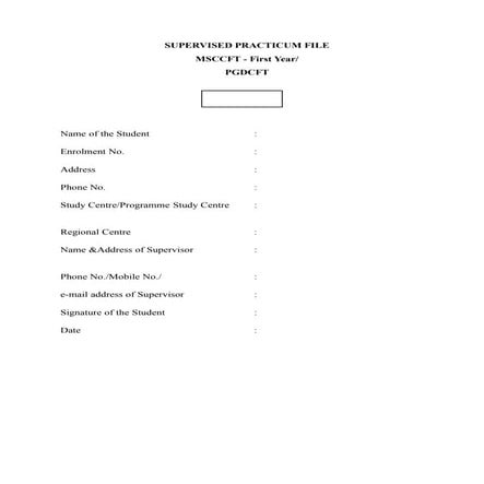 Face Sheets for IGNOU MSCCFT First Year and PGDCFT Practicum, Mini ...