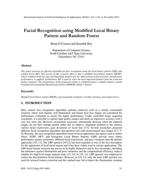 Facial Recognition Using Modified Local Binary Pattern And Random