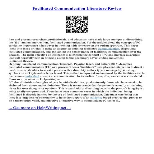 Facilitated Communication Literature Review | PDF