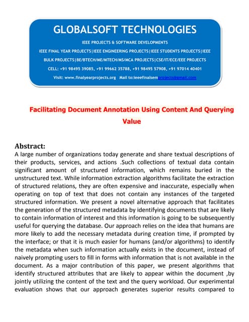JAVA 2013 IEEE CLOUDCOMPUTING PROJECT Facilitating document annotation ... JAVA 2013 IEEE CLOUDCOMPUTING PROJECT Facilitating document annotation ...