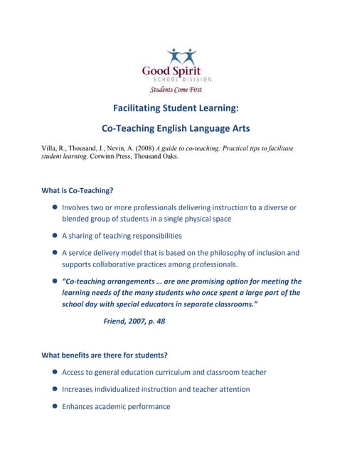 Co-Teaching: Six Models for Teacher Success | PPT