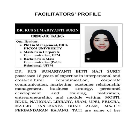 Facilitators Profile For Public Training March 2024 • PhD in Management ...