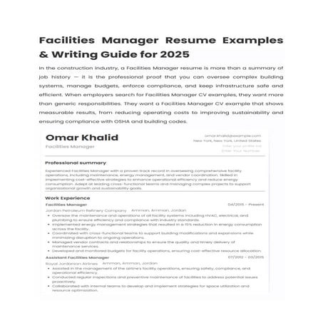 Facilities Manager Resume Examples & Writing Guide for 2025 | PDF