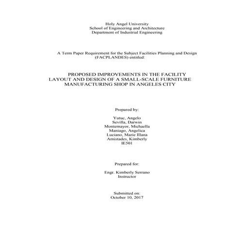 PROPOSED IMPROVEMENTS IN THE FACILITY LAYOUT AND DESIGN OF A SMALL ...