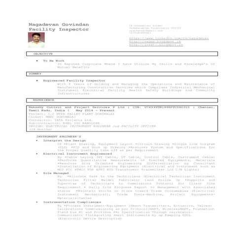 Facility inspector resume | PDF
