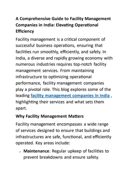 Integrated Facilities Management India - FFS | PPT