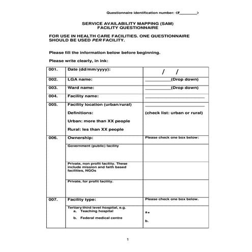 Facility questionnaire nigeria | PDF