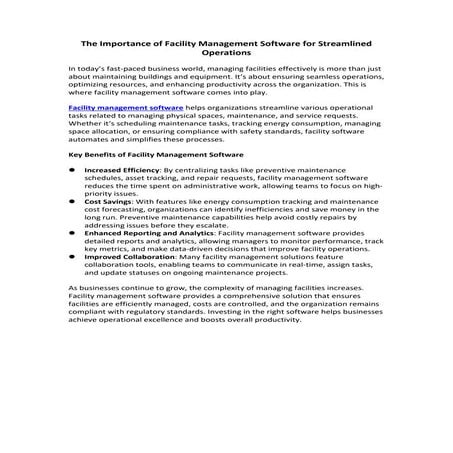 Unlock the Future of Facility Management with Cutting-Edge Software | PDF