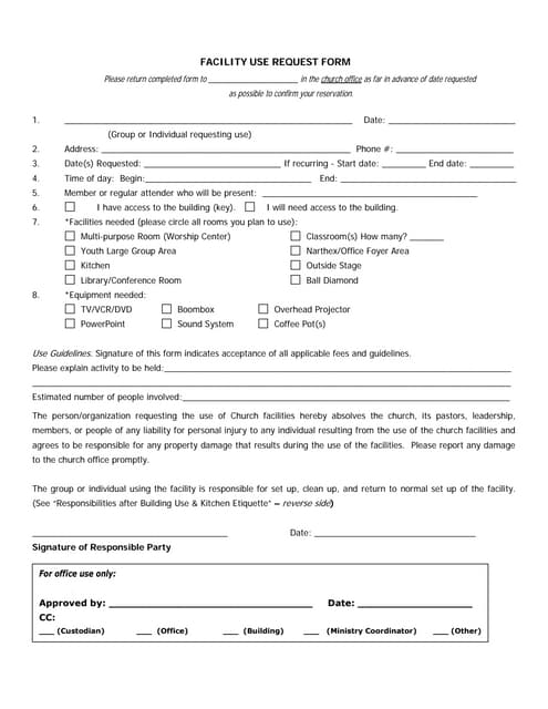 Church facility rental form | PDF