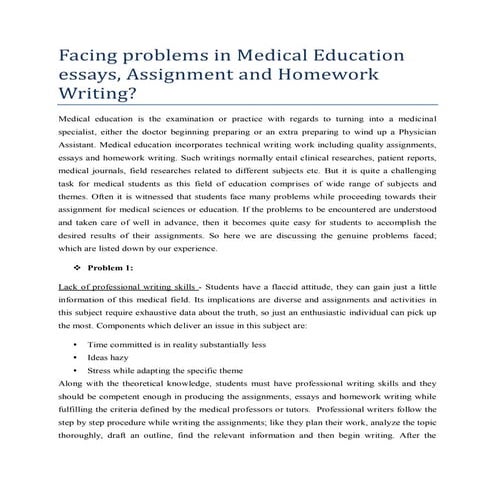 Facing problems in Medical Education essays, Assignment and Homework ...