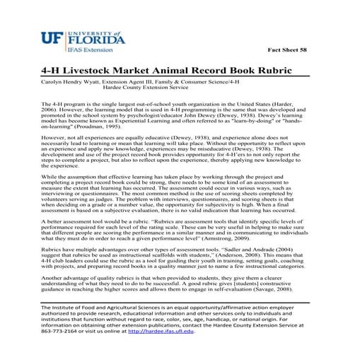 4-H Livestock Market Animal Record Book Rubric | DOCX