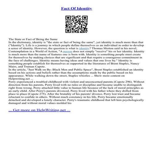 Fact Of Identity | PDF