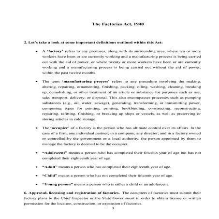 Factories Act, 1948 for ISO 45001 :2018 In data | PDF