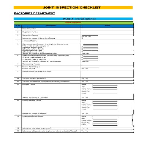 Factories joint checklist | PDF
