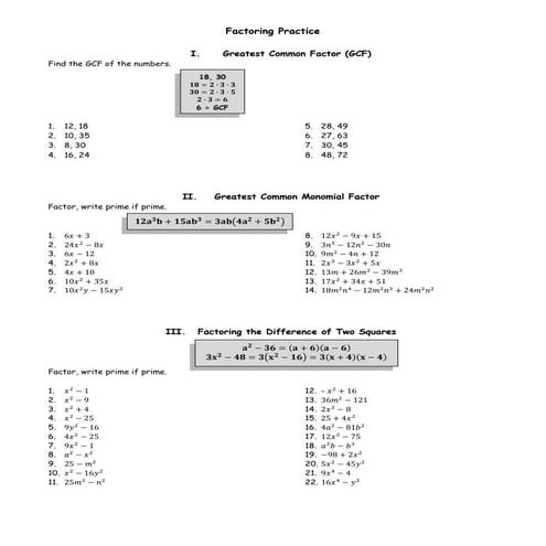 Factoring practice | PDF