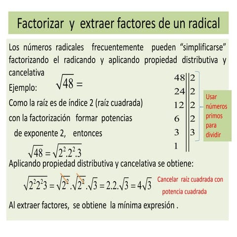 Factorizar y extraer factores de un radical | PPTX