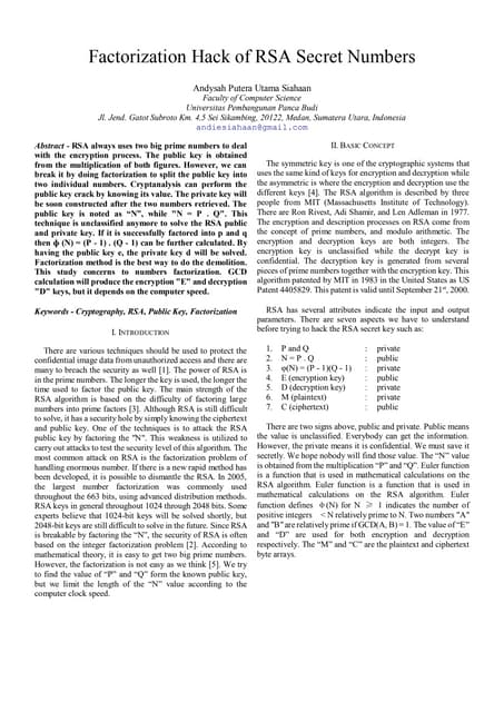 Factorization Hack Of Rsa Secret Numbers Pdf