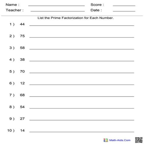 Prime Factorization | PDF | Homework and Study | Education