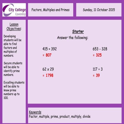 Factors -multiples-and-primes | PPTX