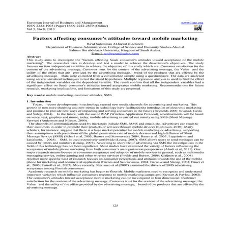 Factors affecting consumer's attitudes toward mobile marketing | PDF