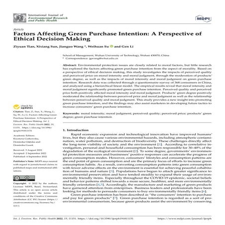 Factors Affecting Green Purchase Intention A Perspective of Ethical ...