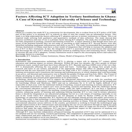 Factors affecting ict adoption in tertiary institutions in ghana a case of kwame nkrumah ...