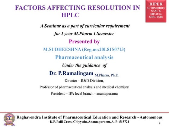 Hplc parameters, factors affecting resolution | PPT Hplc parameters, factors affecting resolution | PPT