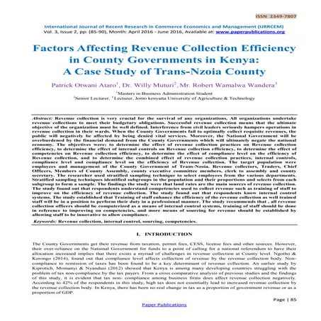 Factors Affecting Revenue Collection Efficiency in County Governments ...