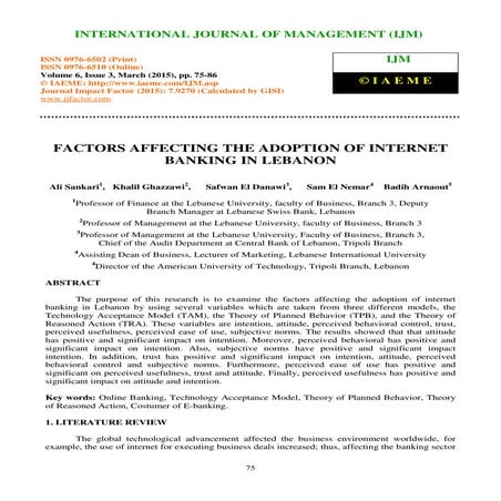 Factors affecting the adoption of internet banking in lebanon | PDF