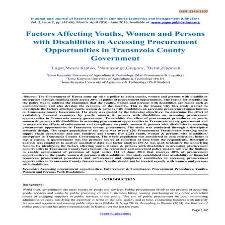 Factors Affecting Youths, Women and Persons with Disabilities in ...