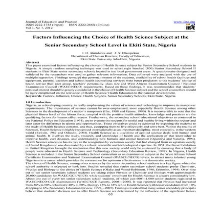 Factors influencing the choice of health science subject at the senior ...