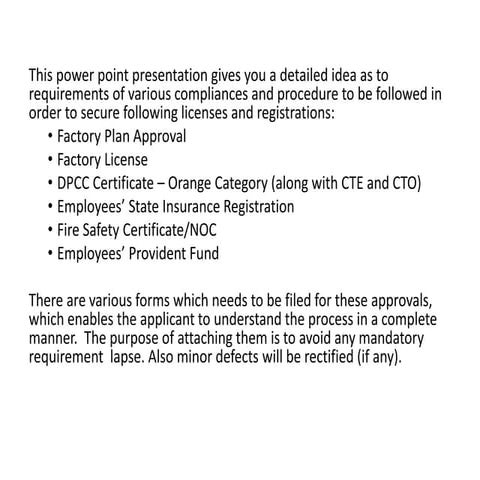 Various Licenses Required to Set Up a Factory in Delhi | PPT