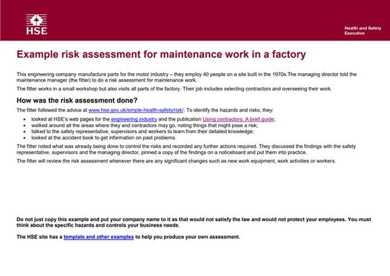 Risk assessment Report for NEBOSH Assessment | PPT