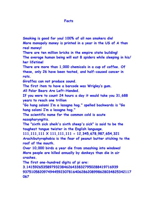 Fun facts | PPTX | Food & Drink