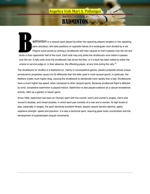 An introduction to badminton | PPTX | Badminton | Sports