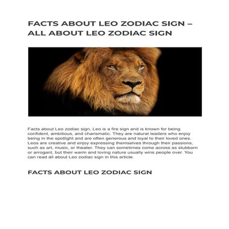 FACTS ABOUT LEO ZODIAC SIGN - ALL ABOUT LEO ZODIAC SIGN | PDF