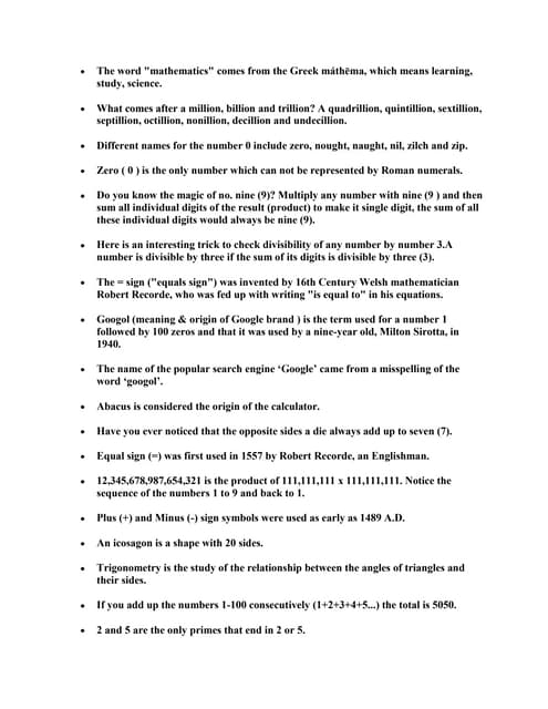 Interesting Maths facts | PDF