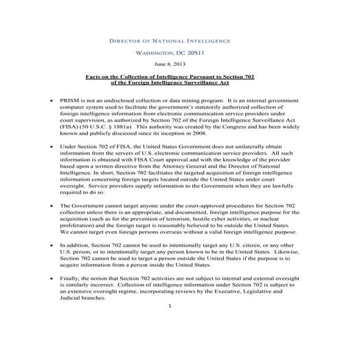 Facts on the collection of intelligence pursuant to section 702 | PDF