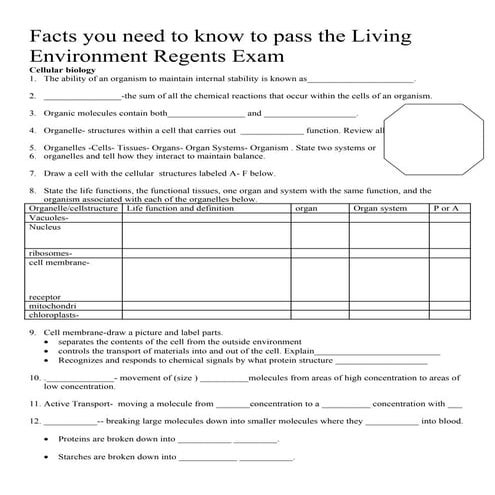 Biology - Facts you need to know to pass the living environment regents ...