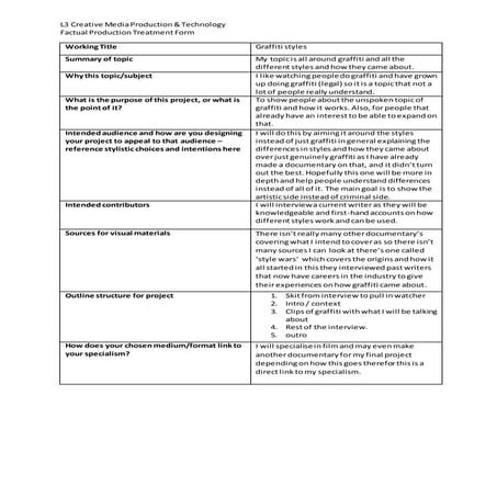 Factual project treatment form | DOCX